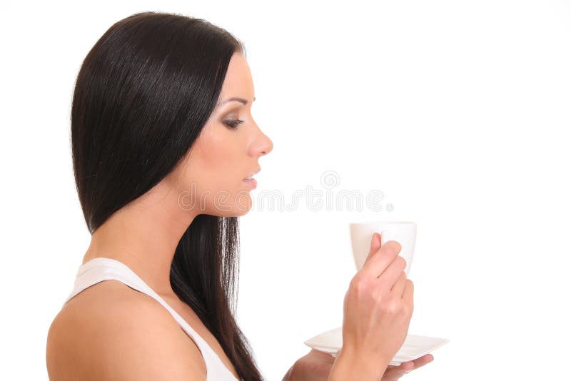 Young Woman Sipping Tea from a Cup Stock Image - Image of indoors ...