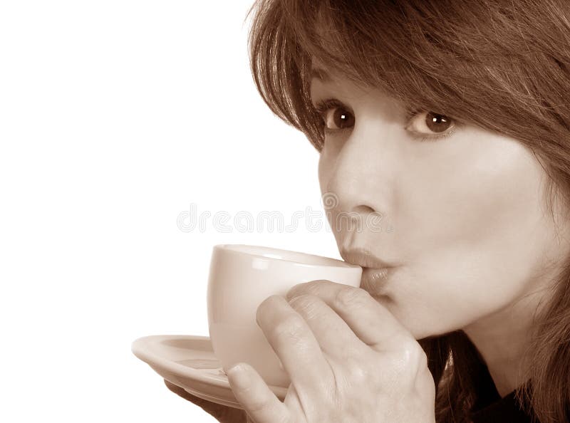 Woman Sips Her Tea stock photo. Image of copy, finger - 1700004