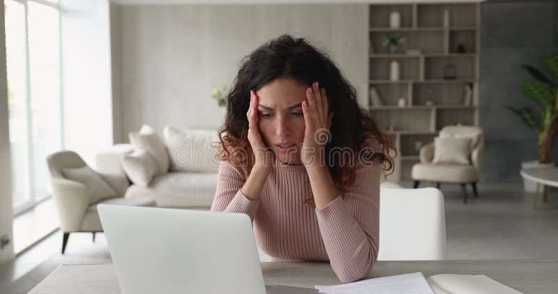 Woman Sit at Desk Reading Unpleasant E-mail Feels Stressed Stock ...