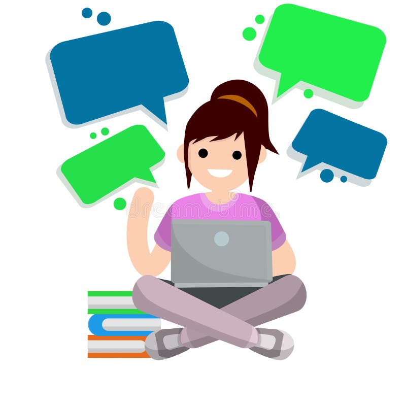 Woman Sit with Laptop. Work Freelance and Programmer Stock Vector ...