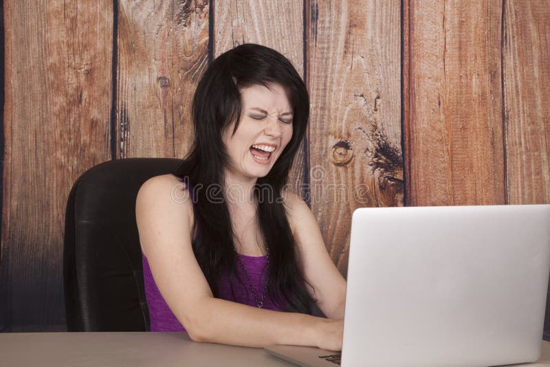 Woman Sit in Office Nose Ring Computer Scream Stock Photo - Image of ...