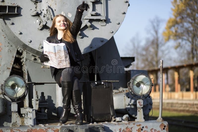 Woman Sit on Train Front Lead Way Stock Image - Image of people ...