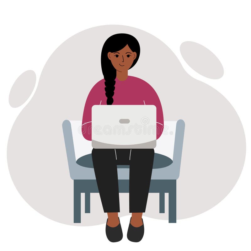A Woman Sits in a Chair with a Laptop. Vector Stock Vector ...
