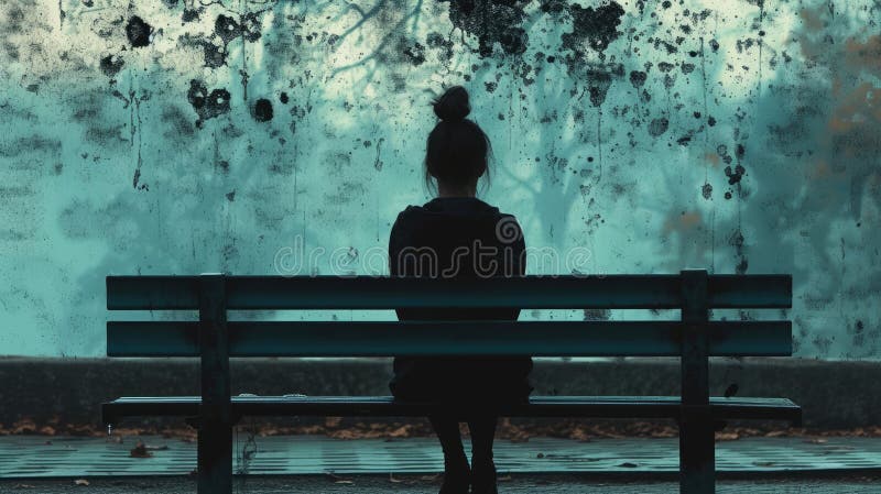 A Woman Sitting Alone on a Bench Staring Off into the Distance with a ...
