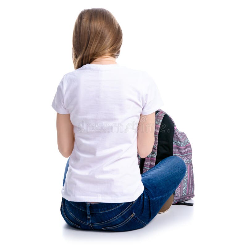 Woman Sitting with Backpack Stock Image - Image of person, people ...