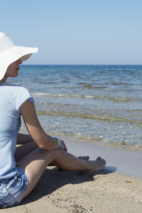 Woman Standing On A Pier And Looking Far Away Stock Image Image Of