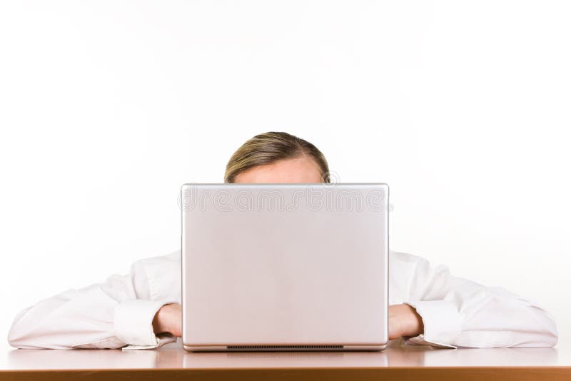 Woman Sitting Behind Computer Stock Image - Image of work, woman: 13640565