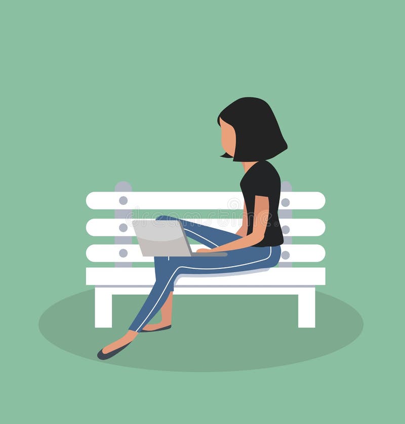 Woman Sitting Bench with Notebook Stock Vector - Illustration of female ...