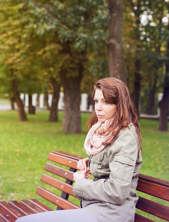 Woman Sitting Bench Outside Stock Image - Image of lonely, attractive ...