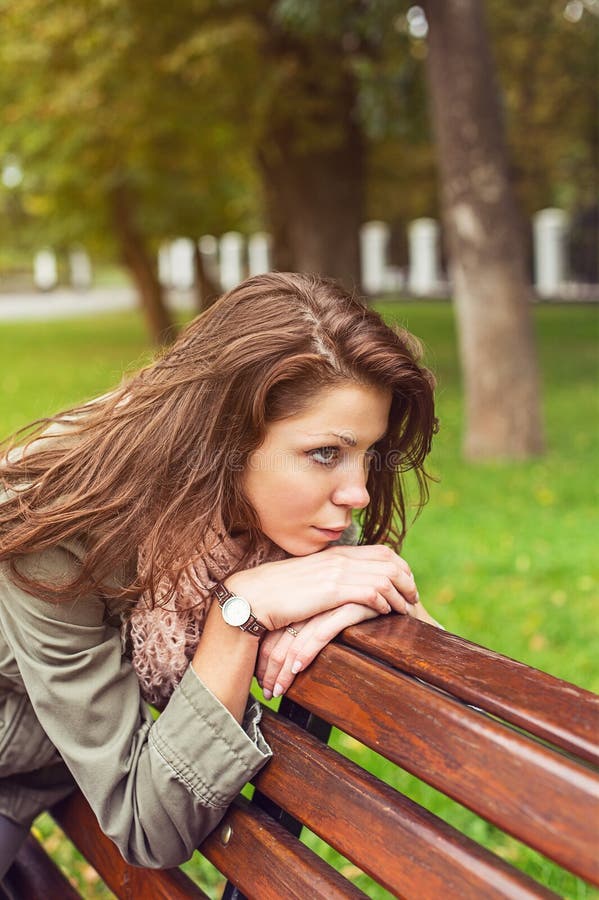 Woman Sitting Bench Outside Stock Photo - Image of attractive ...