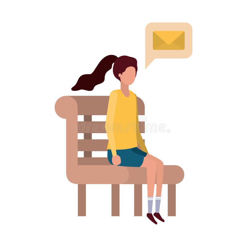 Woman Sitting on Bench with Speech Bubble Stock Vector - Illustration ...