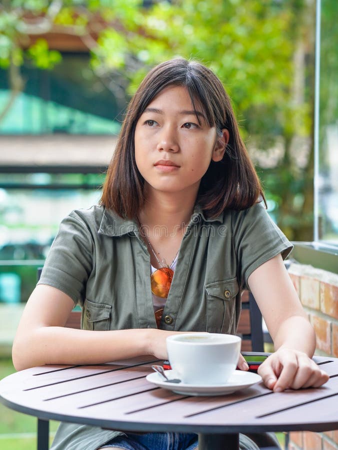 Woman Sitting in a Cafe Terrace Stock Photo - Image of people ...