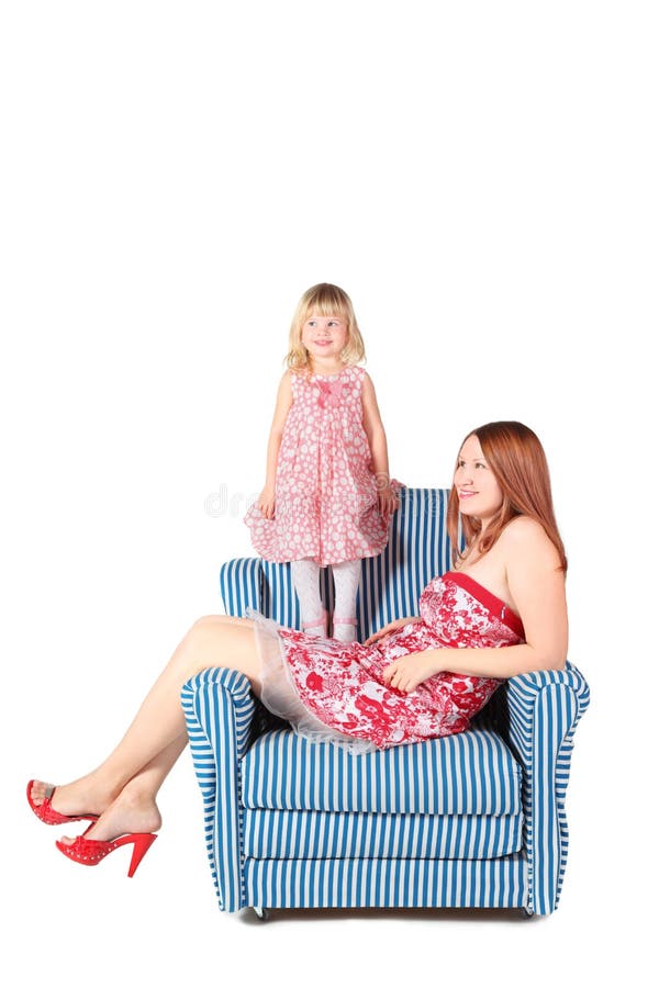 Woman Sitting Chair Her Daughter Behind Stock Photos - Free & Royalty ...