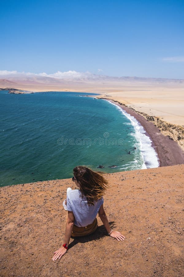 Woman Sitting on a Cliff, Back Stock Photo - Image of modern, nature ...