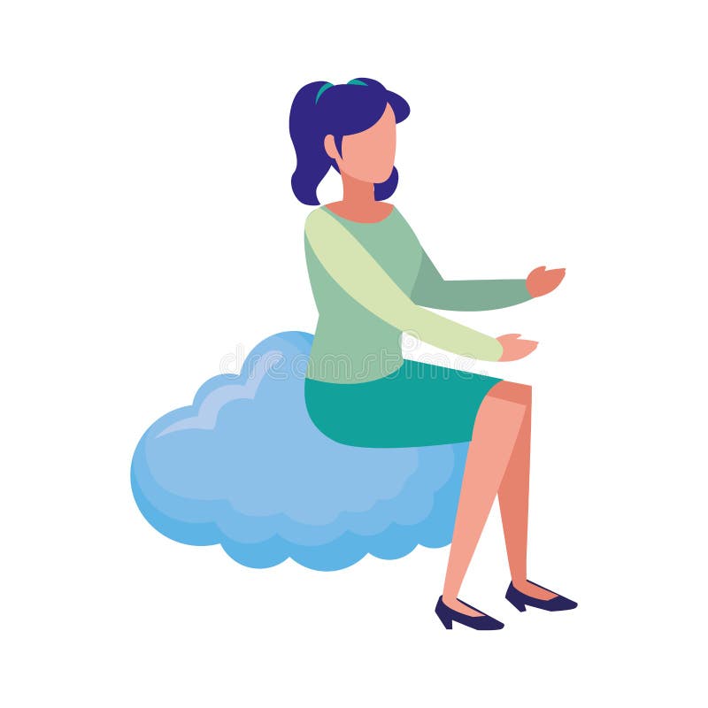 Woman Sitting on Cloud White Background Stock Vector - Illustration of ...