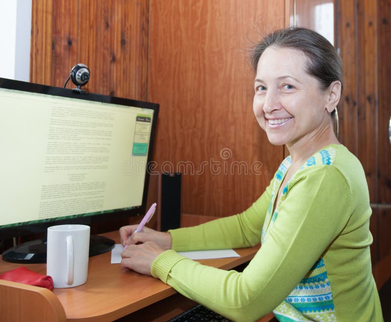 Woman Sitting on Chair of the Computer Stock Photo - Image of mail ...