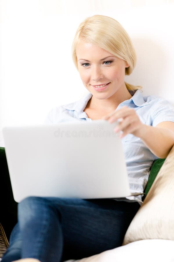 Woman Sitting with Computer Stock Image - Image of lifestyle, learn ...