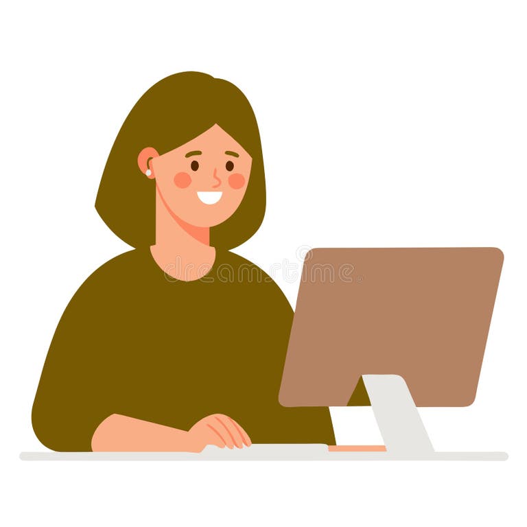 A Woman is Sitting at a Computer with a Smile on Her Face Stock Image ...