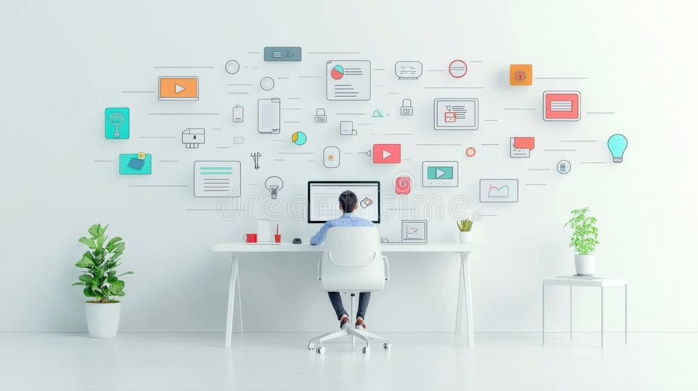 A Woman Sitting at a Desk with a Computer for Optimized Technical Support and Customer Service ...