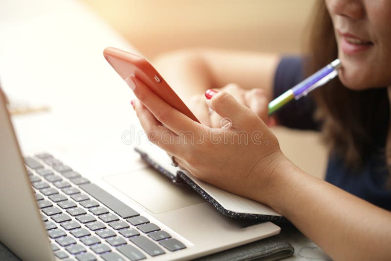 Woman Sitting at Desk and Working at Computer Close Up in Hands Stock ...