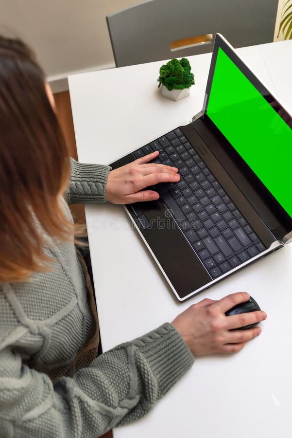 Woman Sitting at Desk and Working at Computer Hands Close Up. Chromakey ... Woman Sitting at Desk and Working at Computer Hands Close Up. Chromakey ...