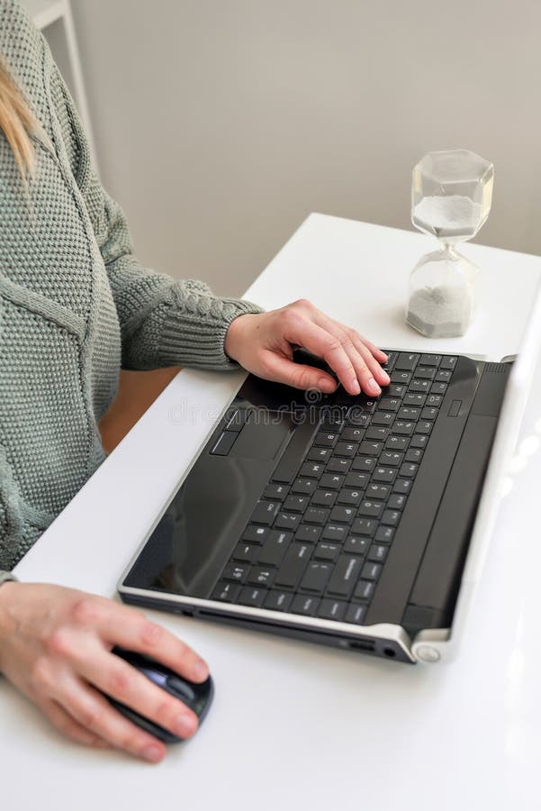 Woman Sitting at Desk and Working at Computer Hands Close Up Stock ... Woman Sitting at Desk and Working at Computer Hands Close Up Stock ...