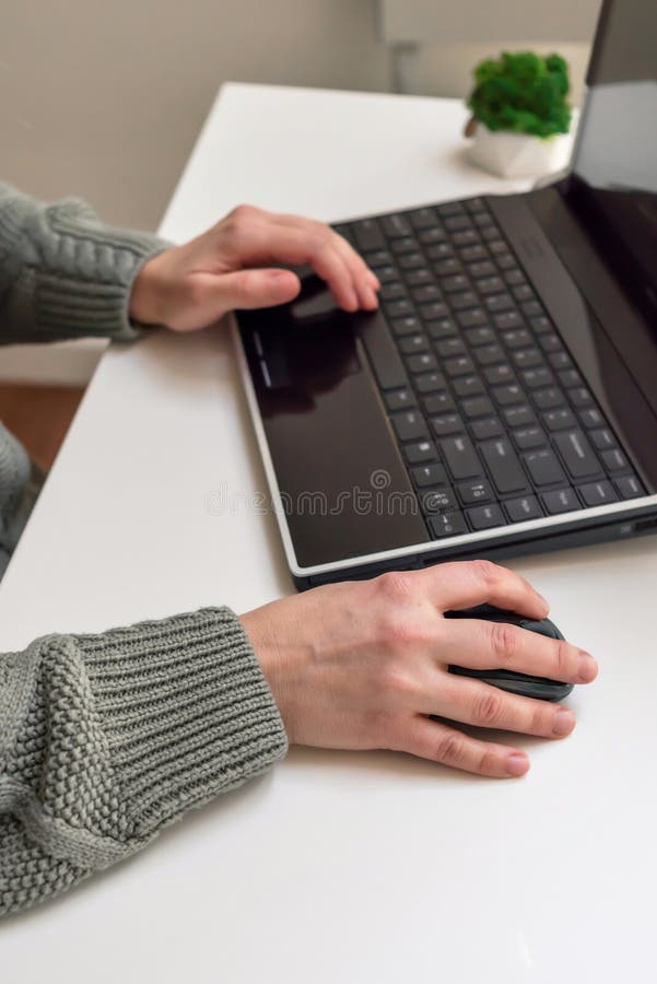 Woman Sitting at Desk and Working at Computer Hands Close Up Stock ... Woman Sitting at Desk and Working at Computer Hands Close Up Stock ...
