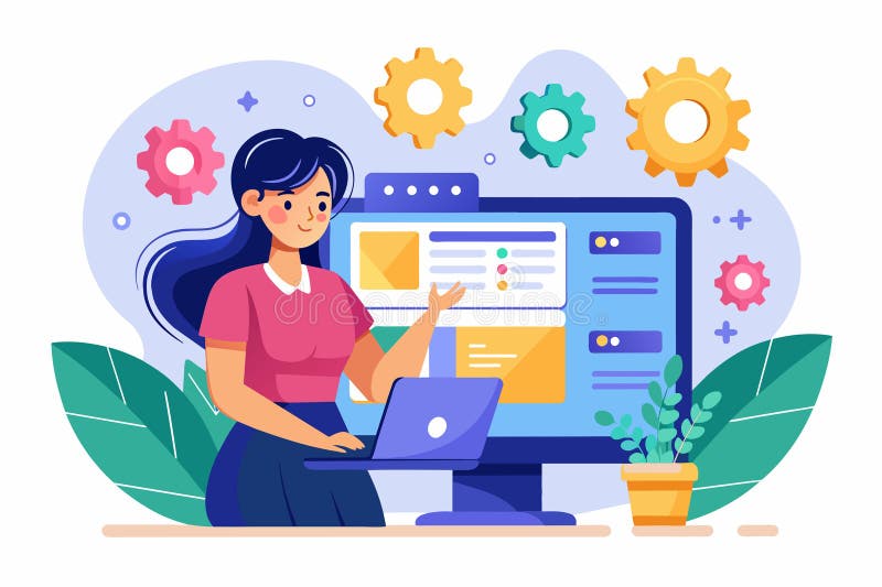 A Woman Sitting in Front of a Computer Screen, Browsing a Website or ...