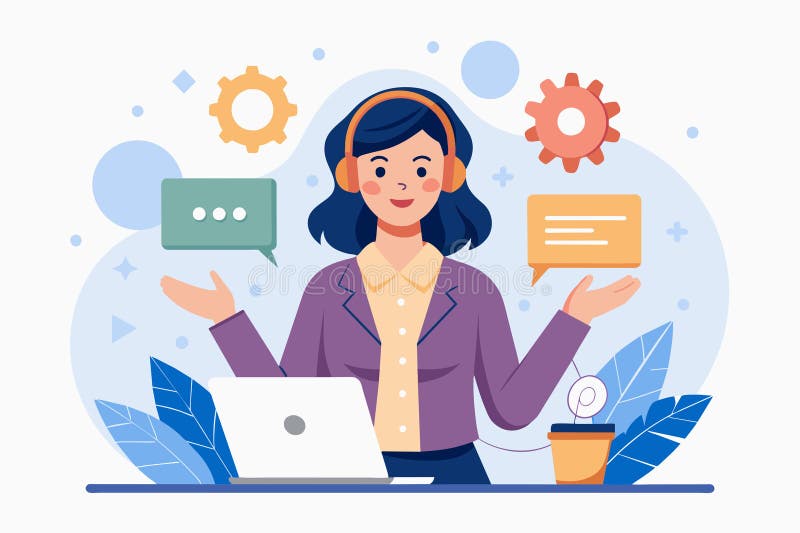 Woman Sitting in Front of Laptop, Explaining Customer Service Process ...