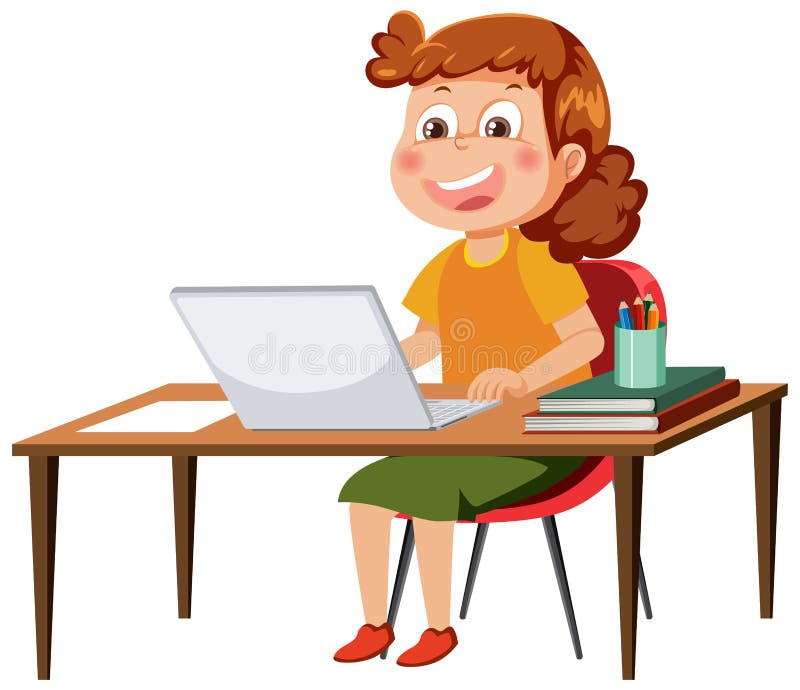 A Woman Sitting in Front of Laptop Stock Vector - Illustration of ...