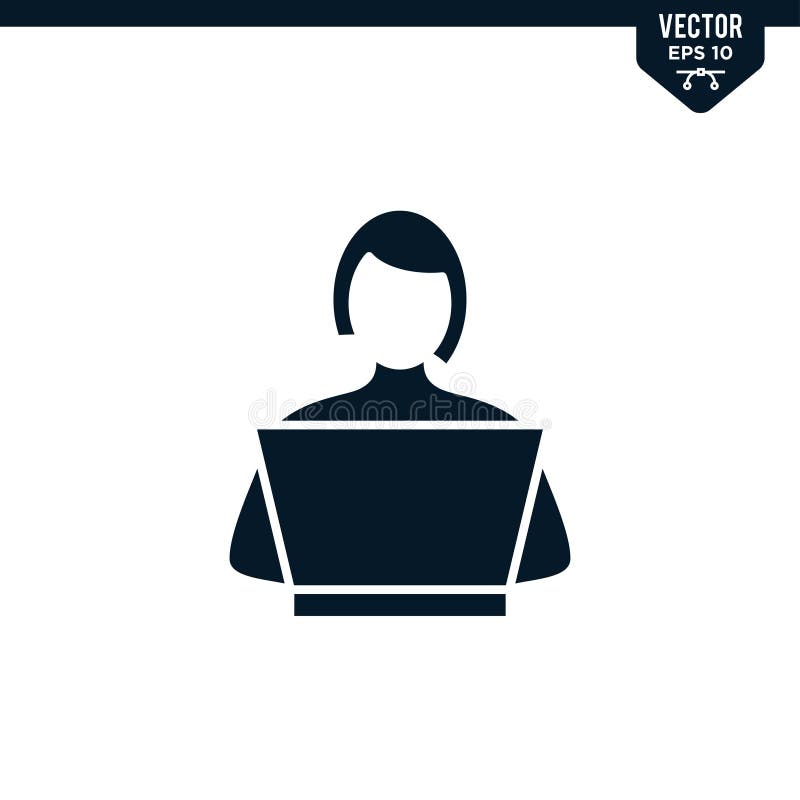Woman Sitting Laptop, Glyph Style Stock Vector - Illustration of ...