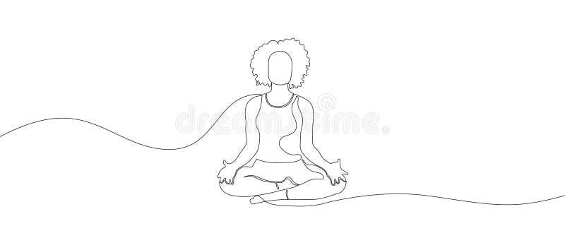 Woman Sitting in Lotus Yoga Pose. Continuous One Line Drawing on White ... Woman Sitting in Lotus Yoga Pose. Continuous One Line Drawing on White ...