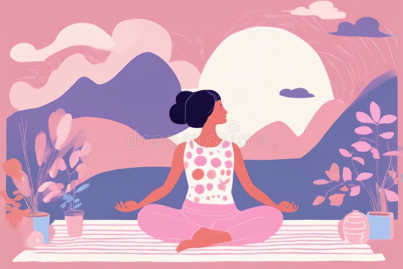 A Woman is Sitting on a Mat in Front of a Mountain Range Stock Photo ...