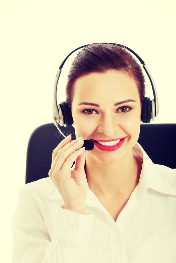Woman Sitting with Microphone and Headphones. Stock Photo - Image of ...