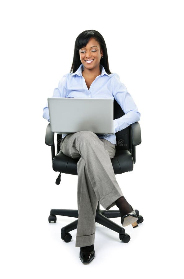 Woman Sitting in Office Chair with Computer Stock Photo - Image of legs ...