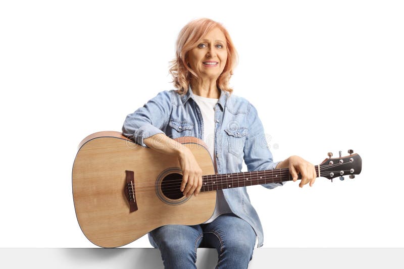 Woman Sitting Panel Acoustic Guitar Stock Photos - Free & Royalty-Free ...