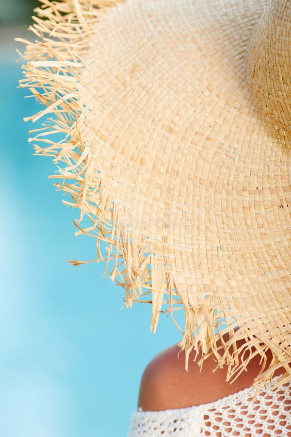 Woman Sitting by the Pool Side and Smiling Over Her S Stock Photo ...