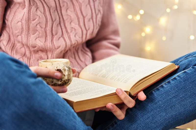 Woman Sitting and Reading a Book. Relaxing Concept Stock Photo - Image ...