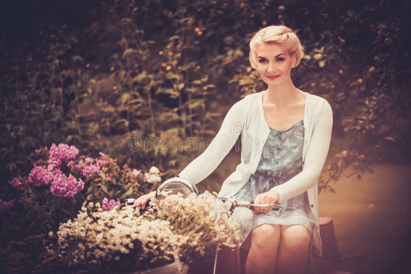 Woman Sitting on a Retro Roller Stock Photo - Image of person, happy ...