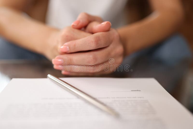 Woman Sitting at Table, Documents for Signing Stock Photo - Image of ...