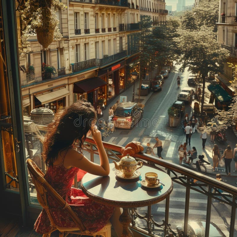 Woman Sitting at Table in Front of Window. Generative AI. Stock ...