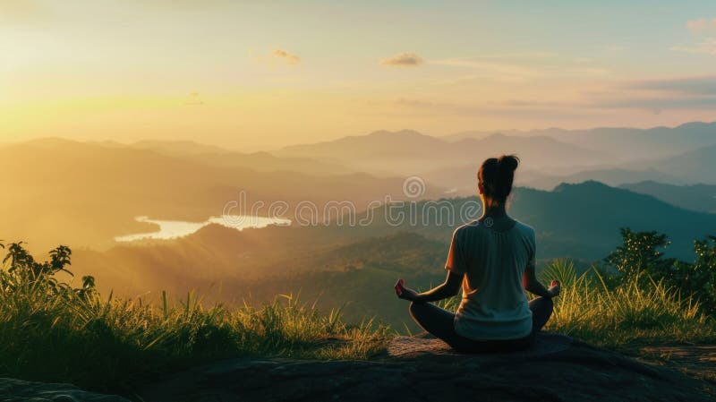 A Woman Sitting on Top of a Rock Doing Yoga Stock Photo - Image of ...