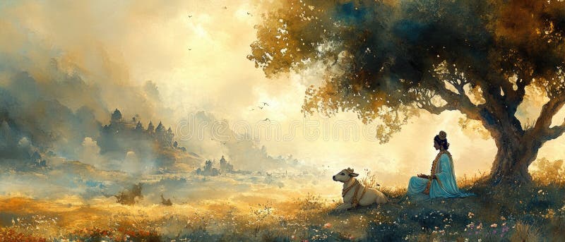 Cow Sitting Grass Under Tree Stock Illustrations – 11 Cow Sitting Grass ...