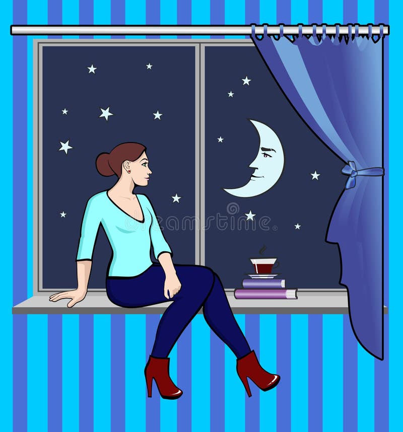 Window Night Time Sky Stock Illustrations – 688 Window Night Time Sky ...
