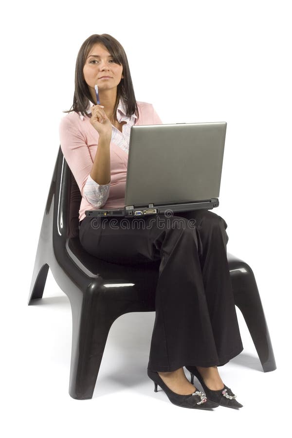 Woman Sitting; Working Computer Stock Image - Image of lady ...