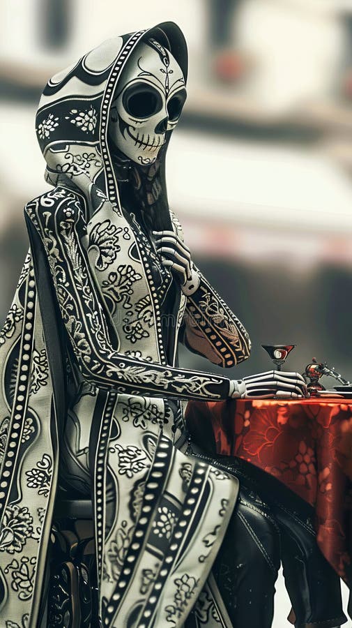 A Woman in a Skeleton Costume Sitting at a Table Stock Photo - Image of ...