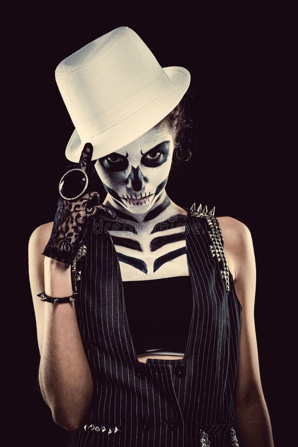 Woman with Skeleton Face Art Stock Image - Image of makeup, paint: 34688201