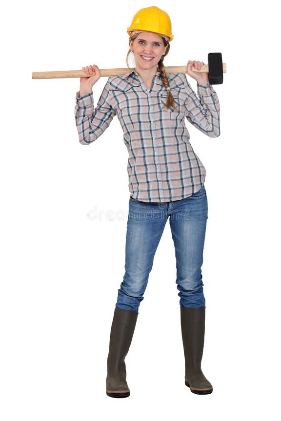 Woman with Sledge-hammer Over Shoulders Stock Image - Image of person ...