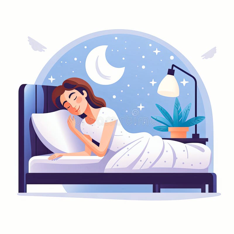 Woman Sleep at Home in Bedroom in Flat Style Stock Photo - Image of ...