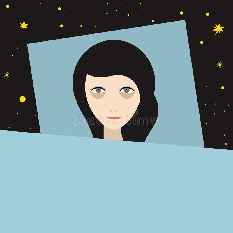 Woman with Sleep Problems and Insomnia Symptoms. Flat Illustration ...